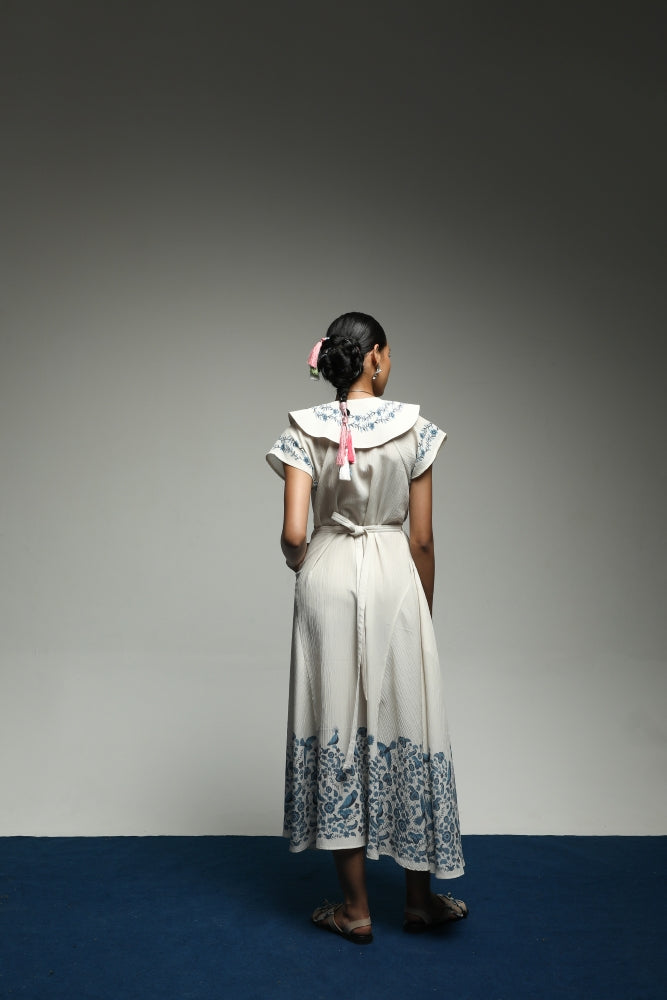 PURANA MAXI LAPEL LONG DRESS TROPIPELAGO BIRDS - OFF WHITE – Purana ...